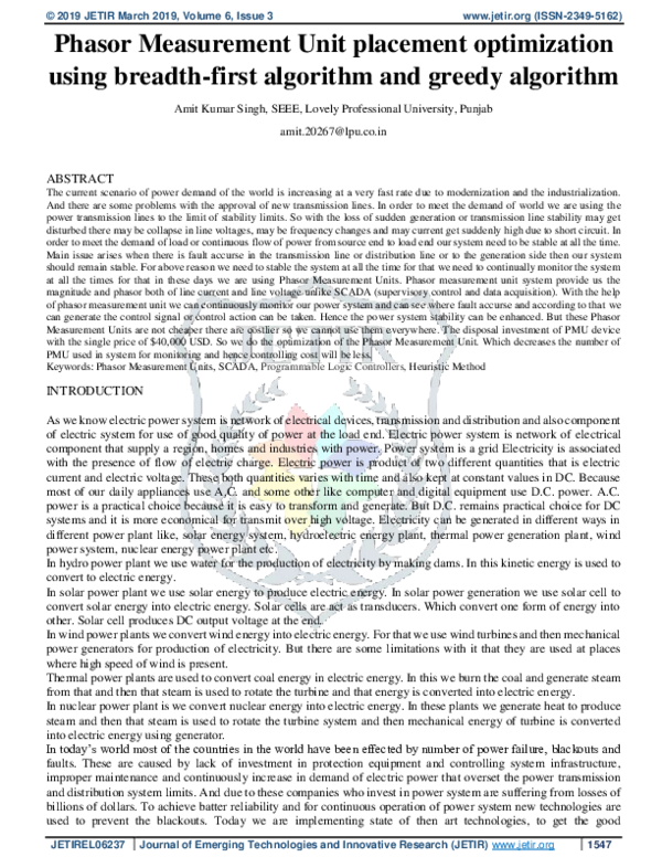 (PDF) Phasor Measurement Unit placement optimization using breadth ...
