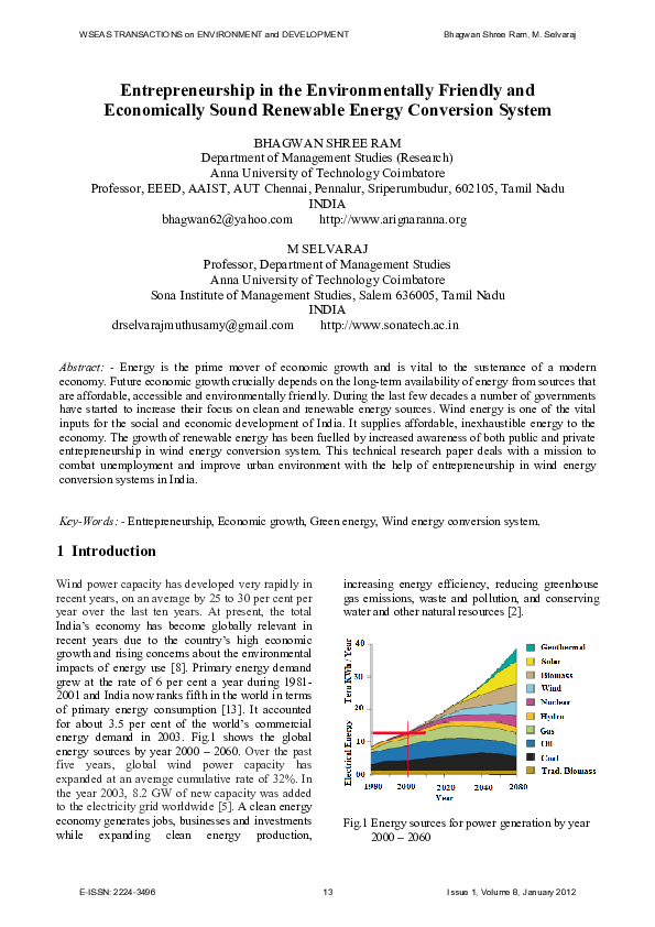 (PDF) Entrepreneurship in the Environmentally Friendly and Economically ...