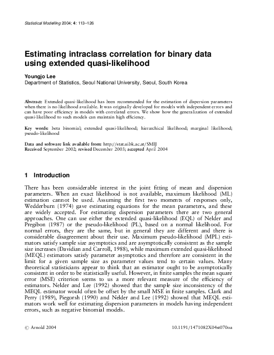 Pdf Estimating Intraclass Correlation For Binary Data