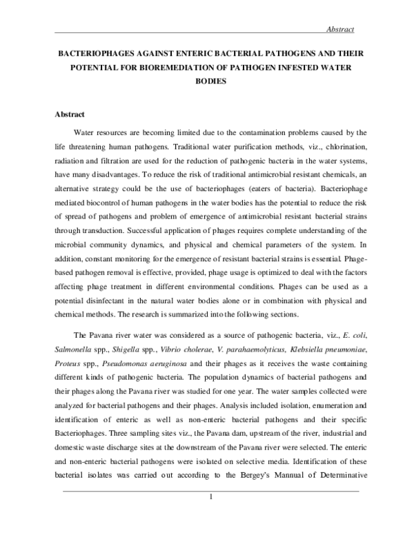 (PDF) Bacteriophages Against Enteric Bacterial Pathogens and Their ...