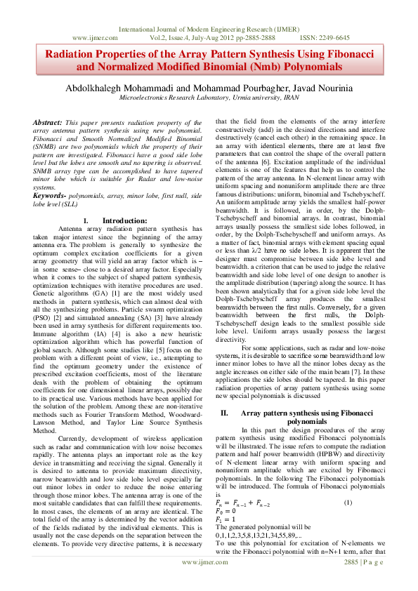 (PDF) Radiation Properties of the Array Pattern Synthesis Using Fibonacci and Normalized ...