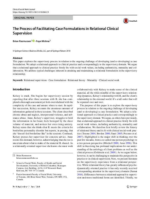 (PDF) The Process of Facilitating Case Formulations in Relational ...