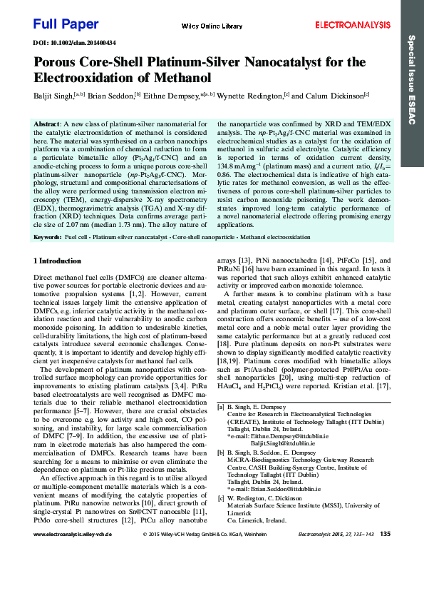 (PDF) Porous Core-Shell Platinum-Silver Nanocatalyst for the ...