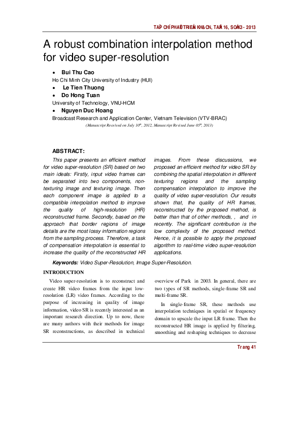 (PDF) A robust combination interpolation method for video super-resolution