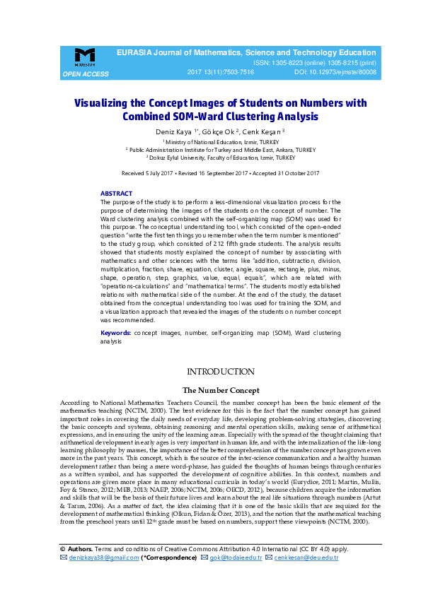 (PDF) Visualizing the Concept Images of Students on Numbers with Combined SOM-Ward Clustering ...