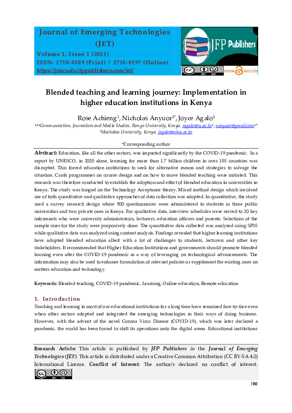 (PDF) Blended teaching and learning journey: Implementation in higher ...