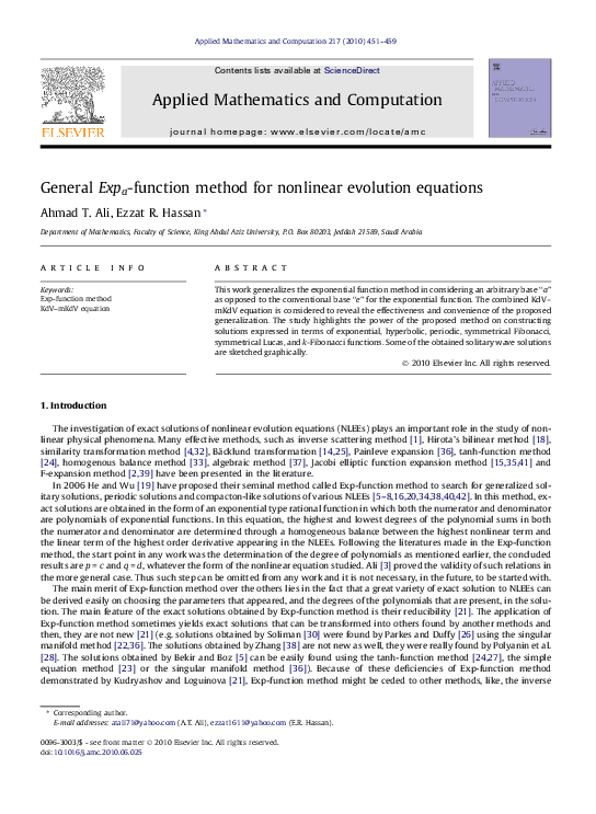 Pdf General Expa Function Method For Nonlinear Evolution Equations
