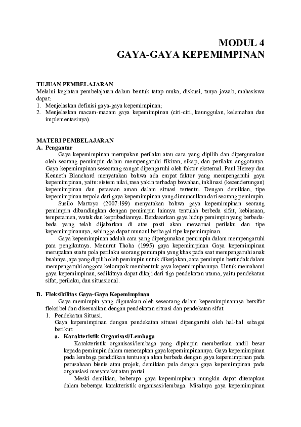 (PDF) MODUL 4 GAYA-GAYA KEPEMIMPINAN