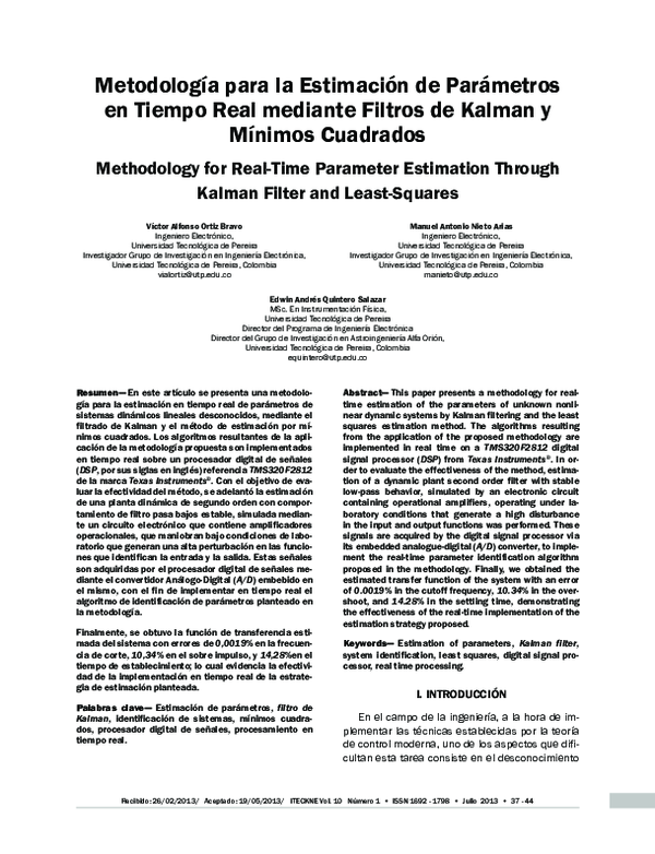(PDF) Metodología para la Estimación de Parámetros en Tiempo Real ...