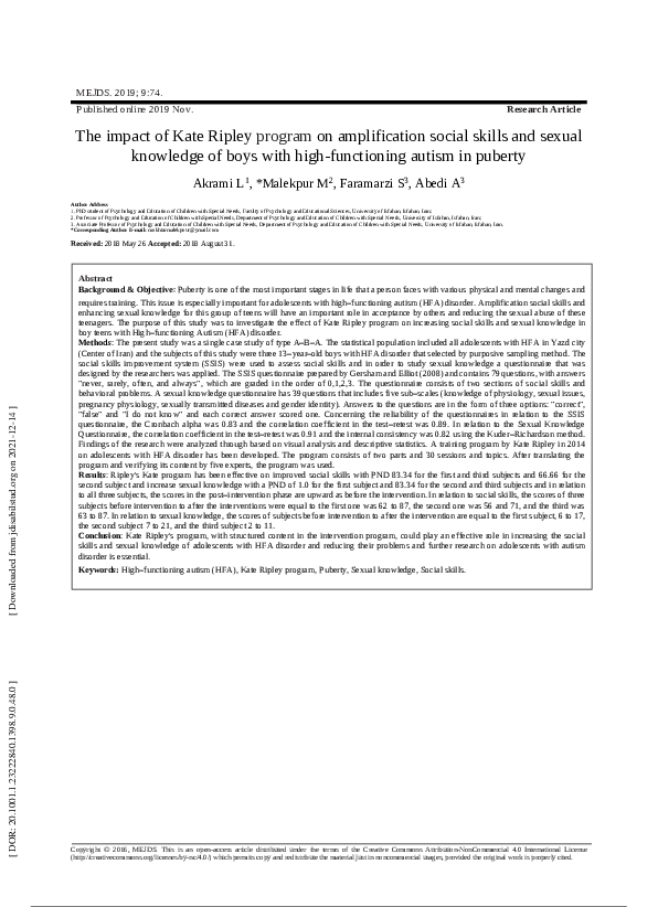 (PDF) The impact of Kate Ripley program on amplification social skills ...