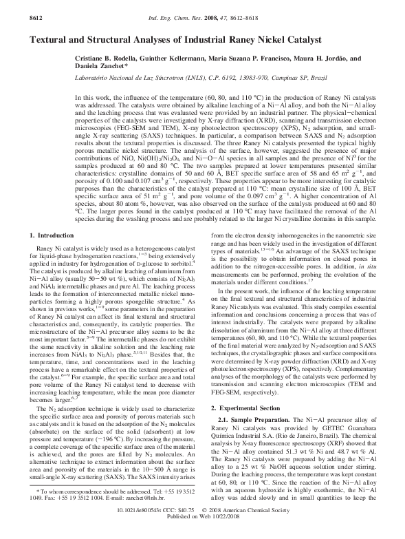(PDF) Textural and Structural Analyses of Industrial Raney Nickel Catalyst