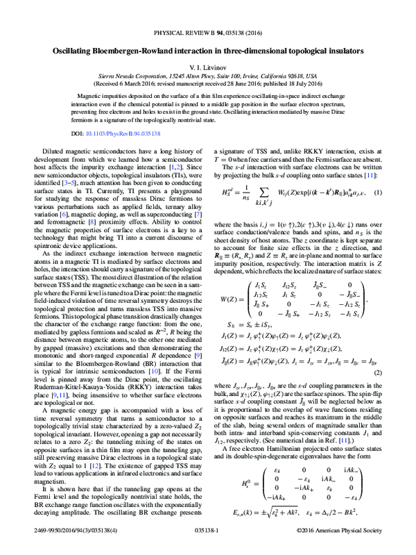 (PDF) Oscillating Bloembergen-Rowland interaction in three-dimensional topological insulators