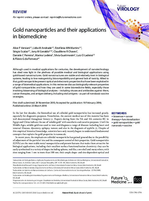 (PDF) Gold nanoparticles and their applications in biomedicine