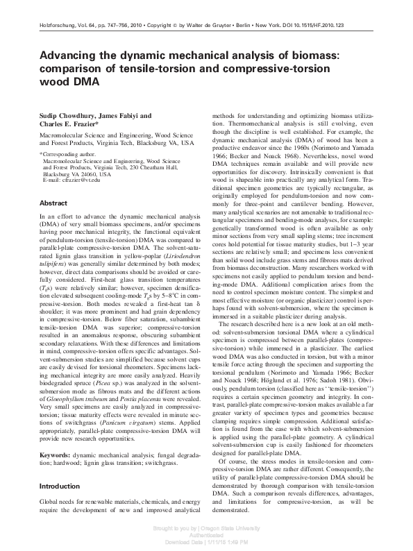 (PDF) Advancing the dynamic mechanical analysis of biomass: comparison of tensile-torsion and ...