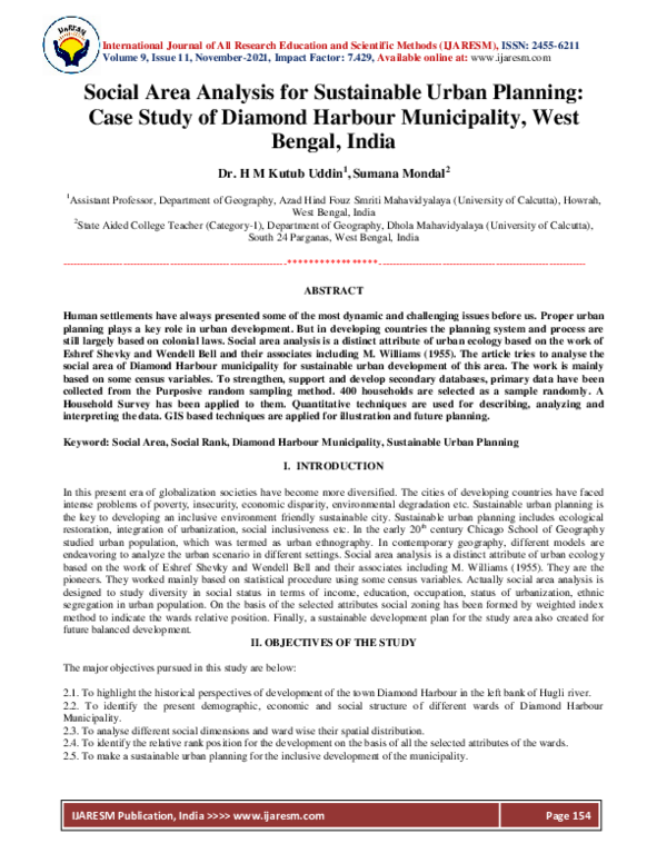 (PDF) Social Area Analysis for Sustainable Urban Planning: Case Study of Diamond Harbour ...
