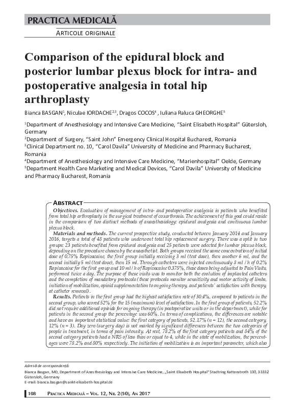 (PDF) Comparison of the epidural block and posterior lumbar plexus ...