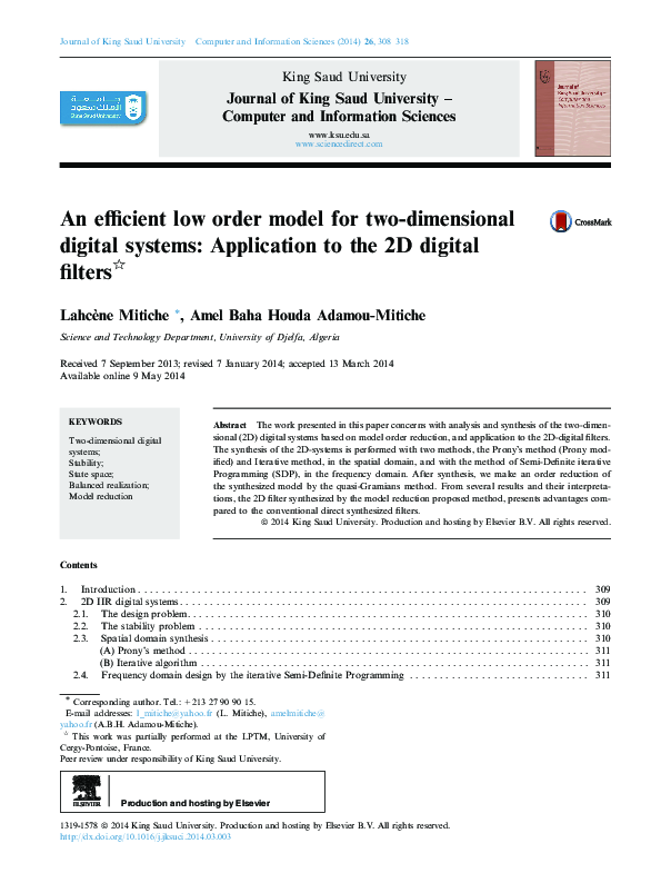 (PDF) An efficient low order model for two-dimensional digital systems ...