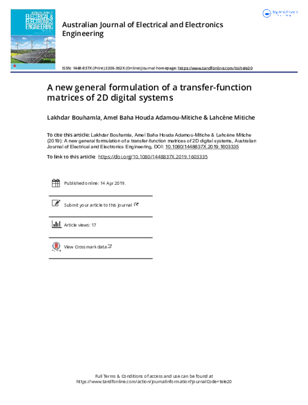 Pdf A New General Formulation Of A Transfer Function Matrices Of 2d