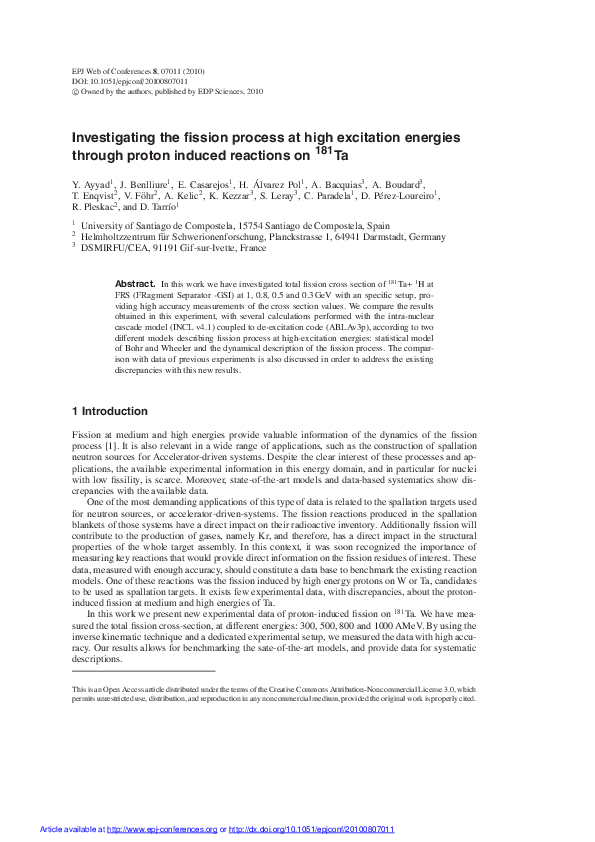 (PDF) Investigating the fission process at high excitation energies ...