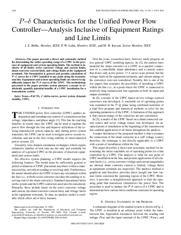 (PDF) P -γ characteristics for the unified power flow controller-analysis inclusive of equipment ...