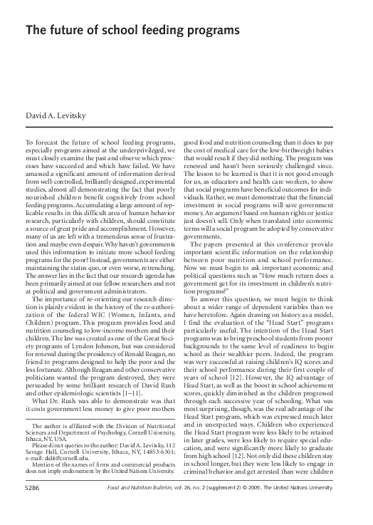 (PDF) The future of school feeding programs