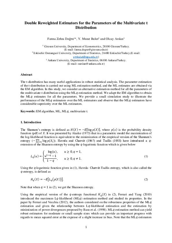 (PDF) Doubly reweighted estimators for the parameters of the multivariate t-distribution
