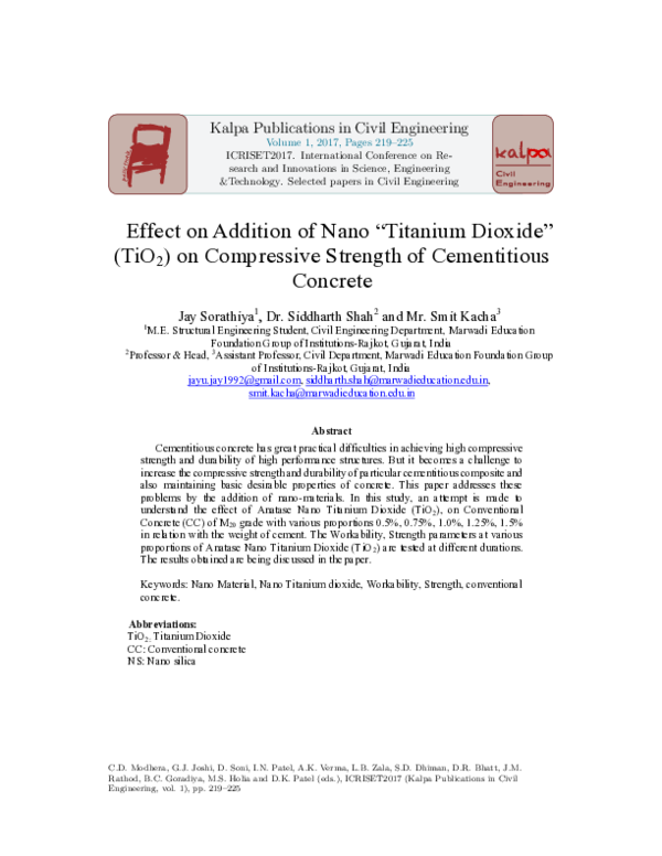 (PDF) Effect on Addition of Nano "Titanium Dioxide” (TiO2)on Compressive Strength of ...