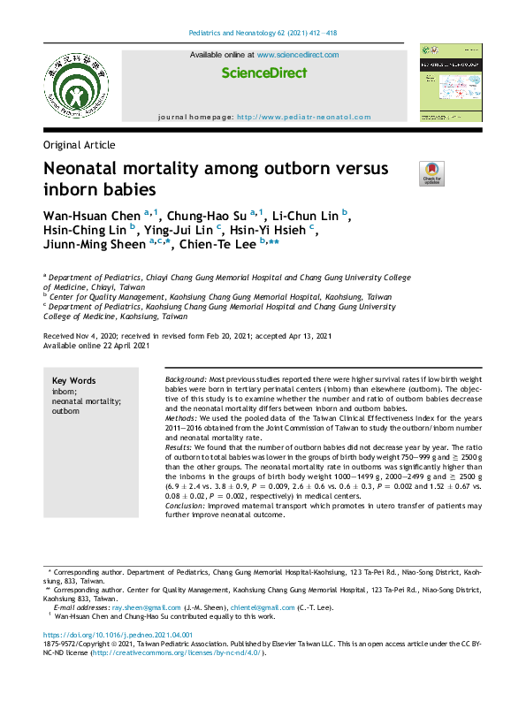 (PDF) Neonatal mortality among outborn versus inborn babies