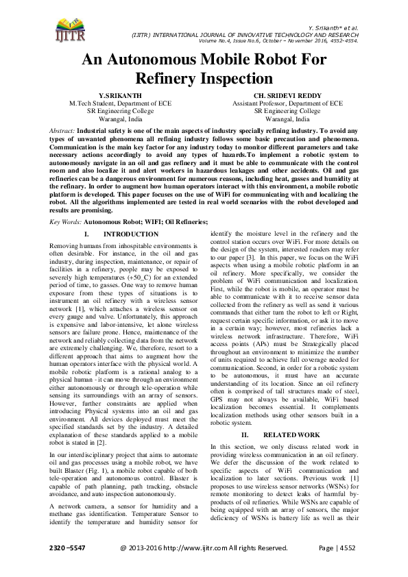 (PDF) An Autonomous Mobile Robot for Refinery Inspection