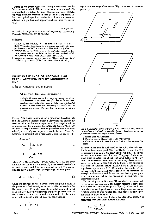 Pdf Input Impedance Of Rectangular Patch Antenna Fed By Microstrip Line