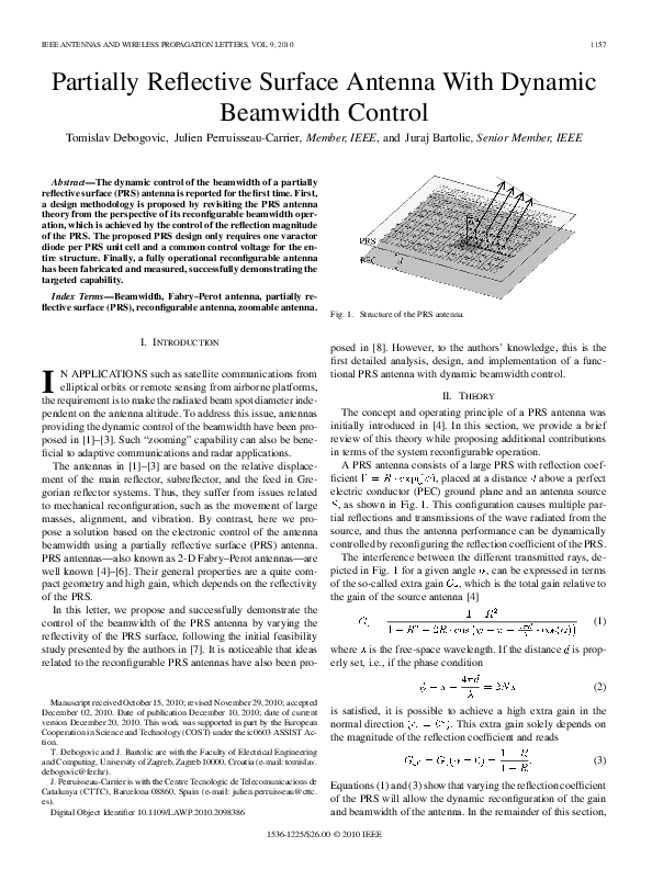 Partially Reflective Surface Antenna With Dynamic Beamwidth Control
