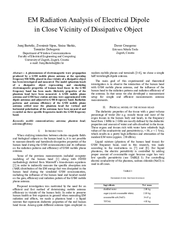 (PDF) EM Radiation Analysis of Electrical Dipole in Close Vicinity of ...