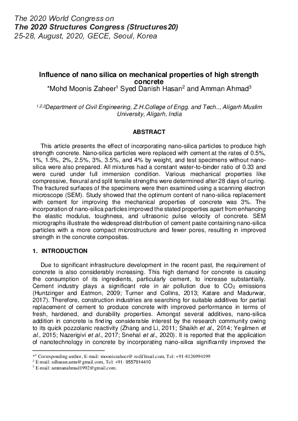 (PDF) Influence of nano silica on mechanical properties of high strength concrete