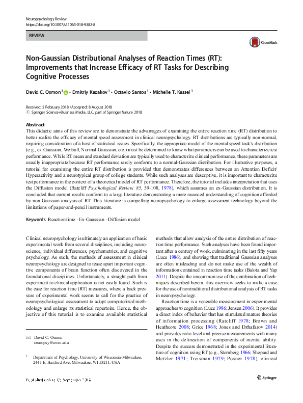 (PDF) Non-Gaussian Distributional Analyses of Reaction Times (RT ...