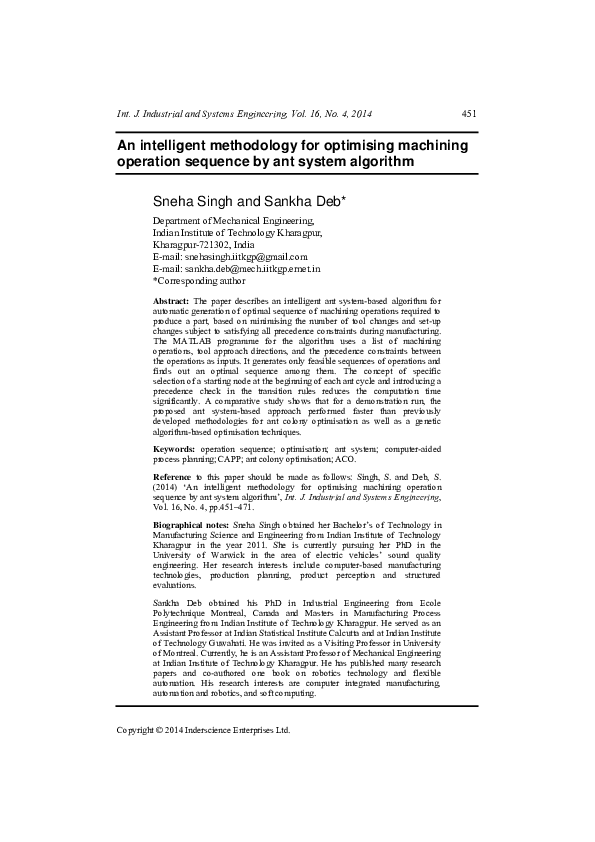 (PDF) An intelligent methodology for optimising machining operation sequence by ant system ...