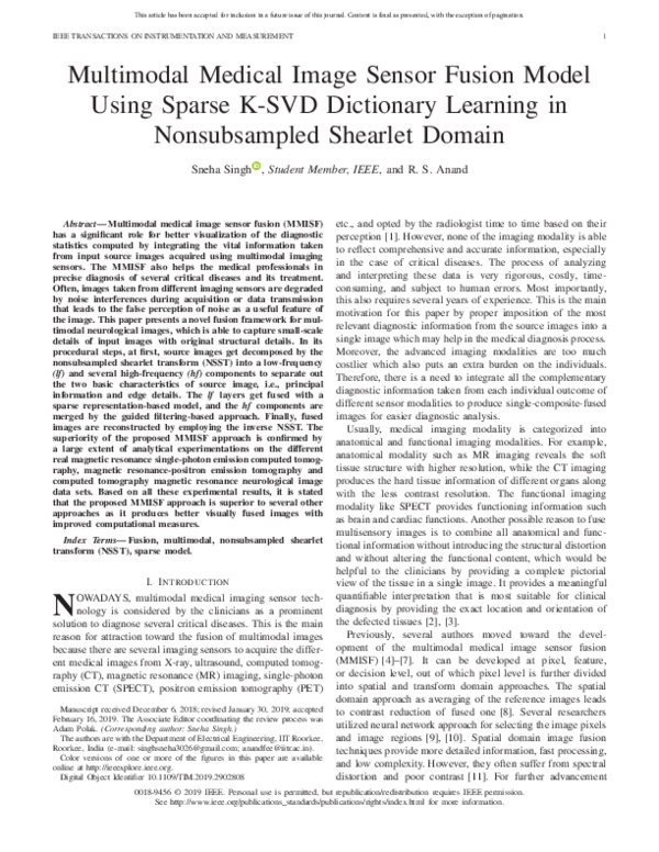 Pdf Multimodal Medical Image Sensor Fusion Model Using Sparse K Svd