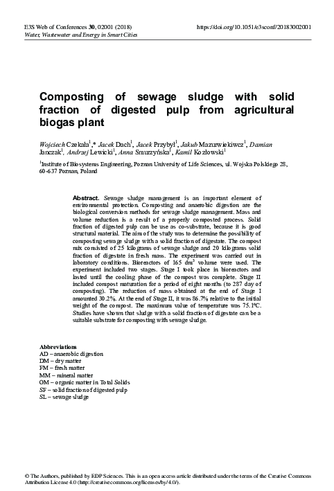 (PDF) Composting of sewage sludge with solid fraction of digested pulp ...