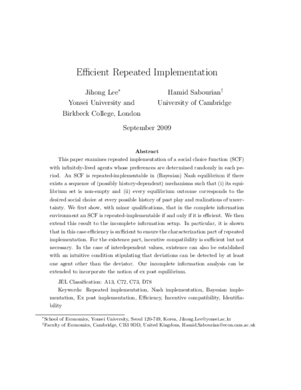 (PDF) Efficient Repeated Implementation