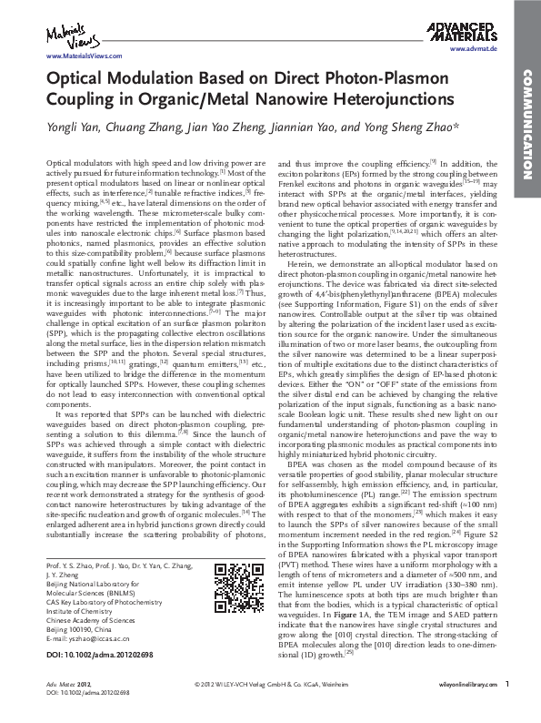 (PDF) Optical Modulation Based on Direct Photon-Plasmon Coupling in ...