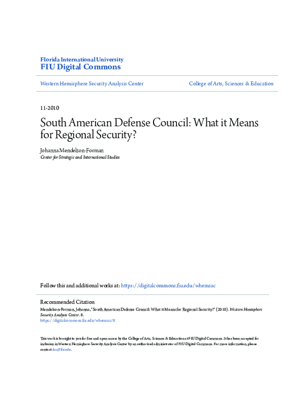 (PDF) South American Defense Council: What it Means for Regional Security?