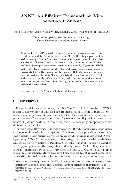 (PDF) ANNE: An Efficient Framework on View Selection Problem