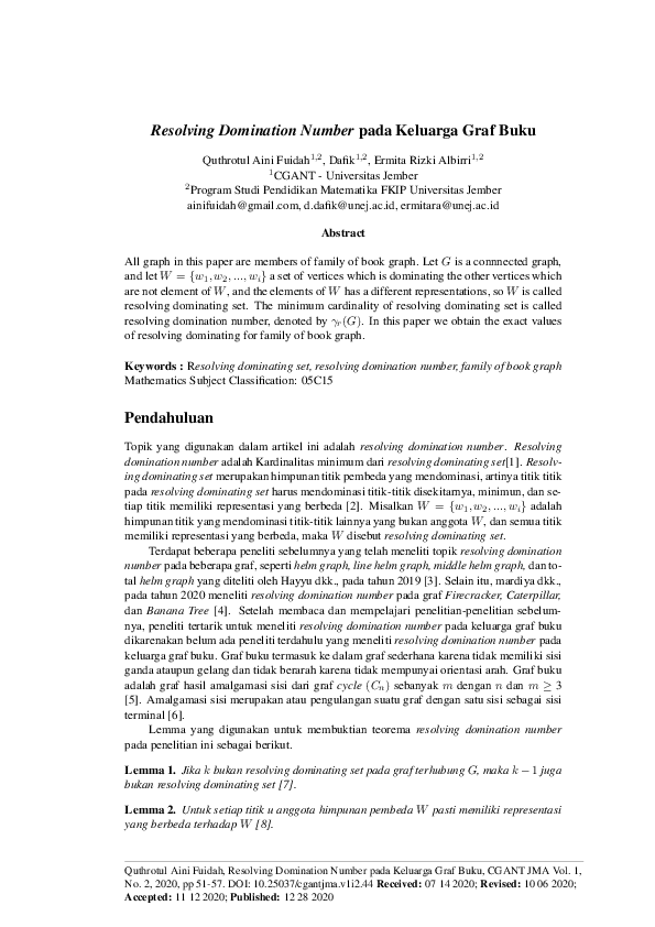 Pdf Resolving Domination Number Pada Keluarga Graf Buku