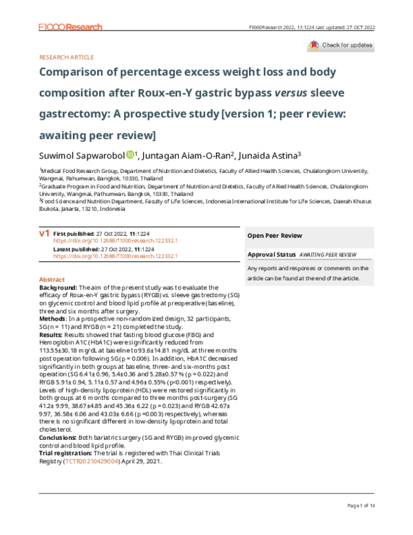 (PDF) Comparison of percentage excess weight loss and body composition ...