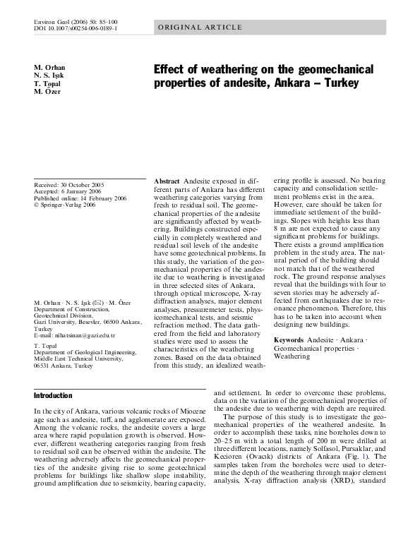 (PDF) Effect of weathering on the geomechanical properties of andesite ...