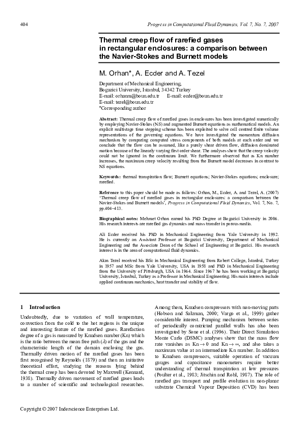 (PDF) Thermal creep flow of rarefied gases in rectangular enclosures: a ...