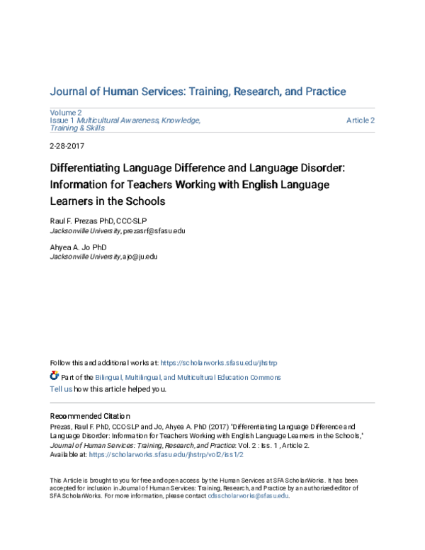 (PDF) Differentiating Language Difference and Language Disorder ...