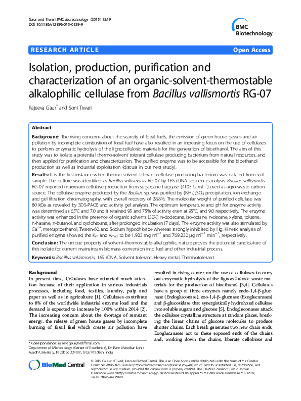 (PDF) Isolation, production, purification and characterization of an ...