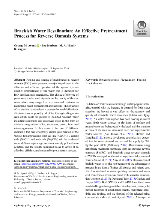 (PDF) Brackish Water Desalination: An Effective Pretreatment Process ...