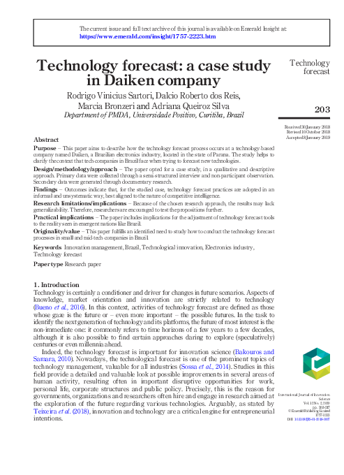 (PDF) Technology forecast: a case study in Daiken company