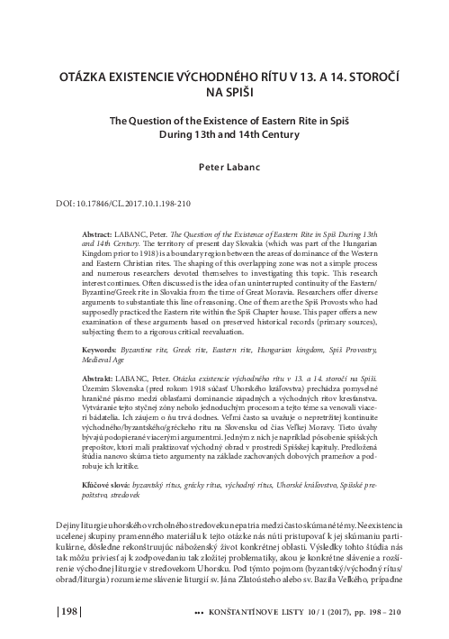 (PDF) The Question of the Existence of Eastern Rite in Spiš During 13th ...